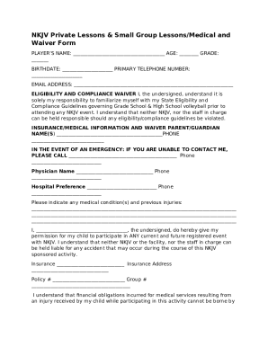 NKJV Private Lessons & Small Group Lessons/Medical and Waiver Doc ...