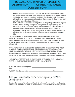 RELEASE AND WAIVER OF LIABILITY, ASSUMPTIONOF RISK AND PARENT CONSENT ...