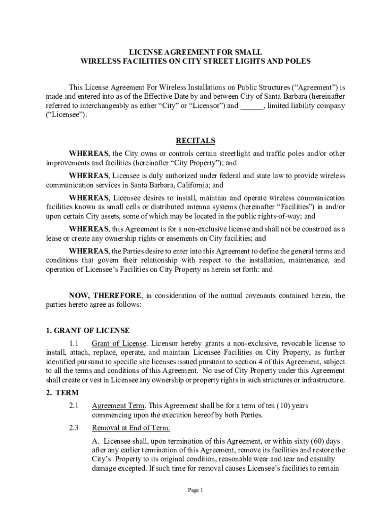 Fillable Online www.fishers.in.usDocumentCenterViewLICENSE AGREEMENT FOR WIRELESS INSTALLATIONS ...