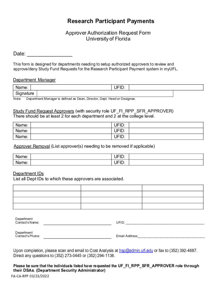 Fillable Online Research Participant Payments Forms and Resources Fax ...