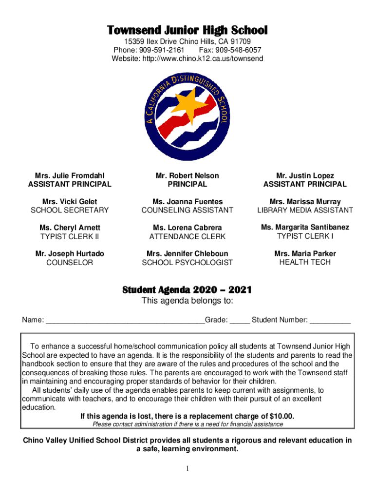 Fillable Online Robert O. Townsend Junior High / Homepage - Chino ...