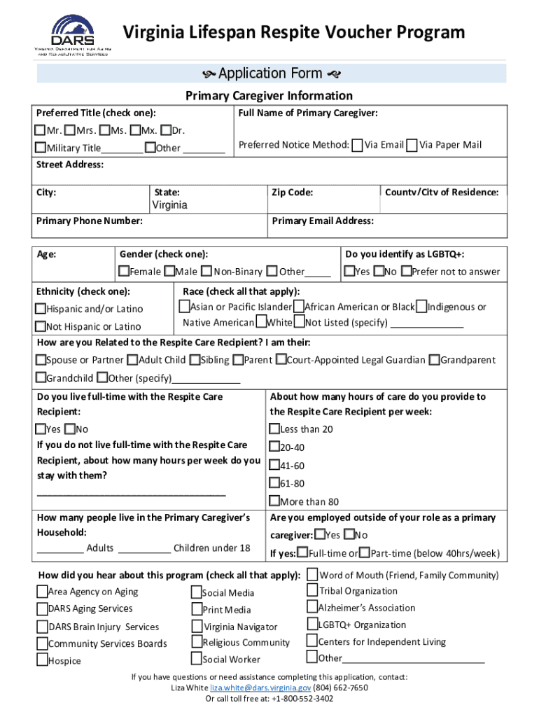 Fillable Online Virginia Lifespan Respite Voucher Program - WWRC Fax ...