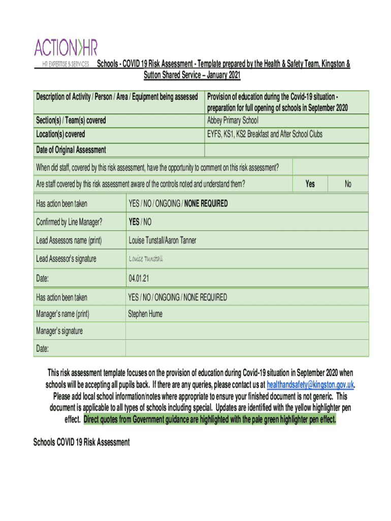 Fillable Online This risk assessment template focuses on education ...
