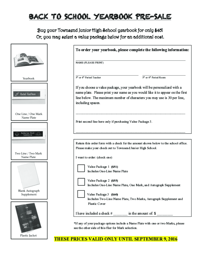 Fillable Online BACK TO SCHOOL YEARBOOK PRE-SALE - Chino Valley Unified ...