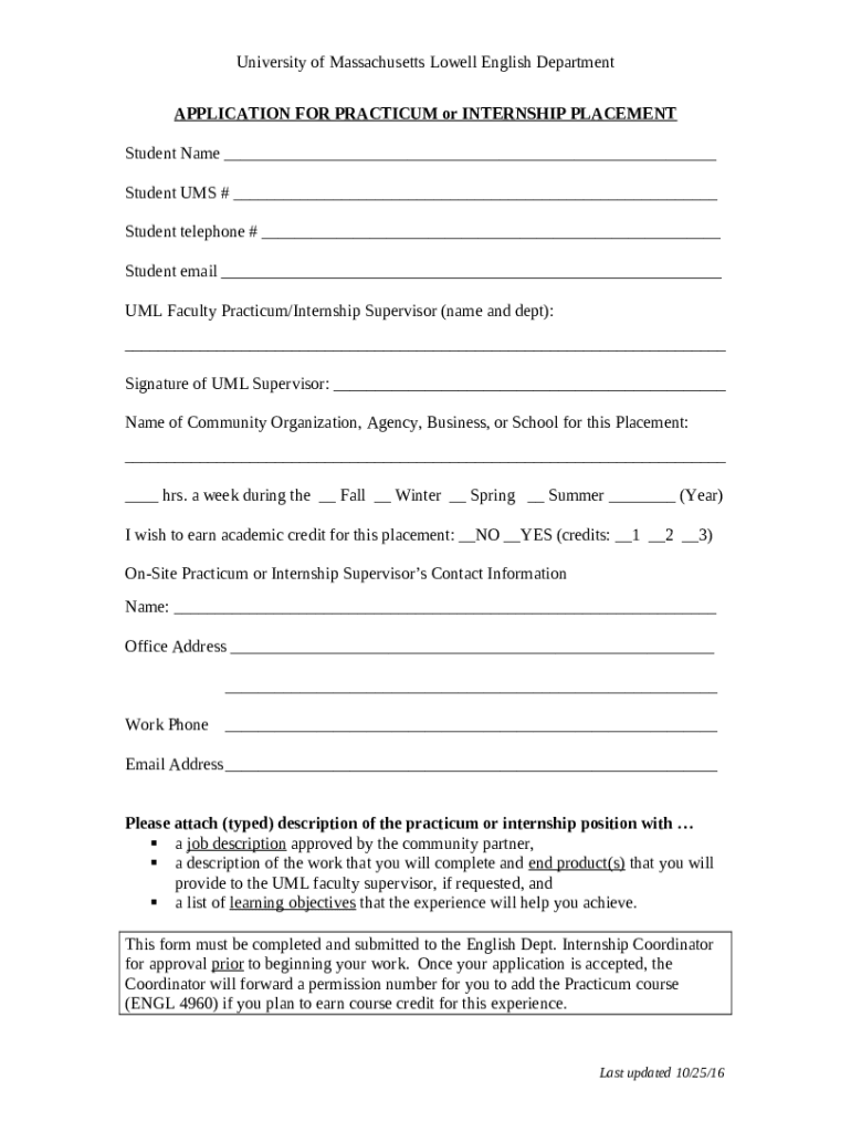 Practicum Project Ination - University of Massachusetts Lowell Doc Template | pdfFiller