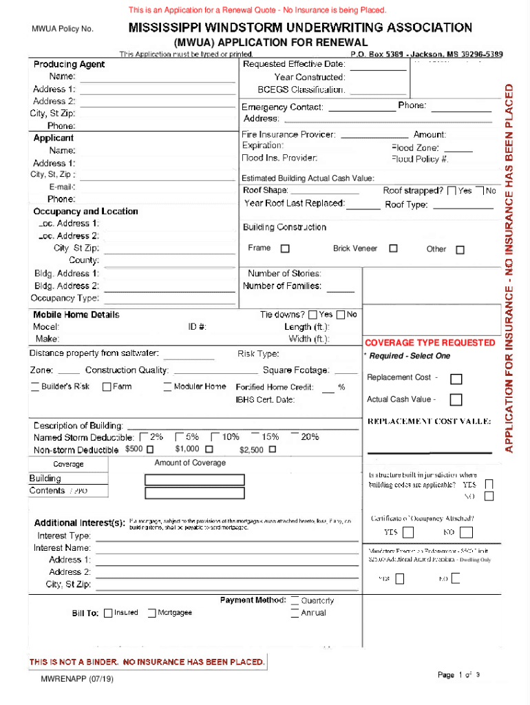 Fillable Online MS Windstorm Underwriting - MS Residential Property ...