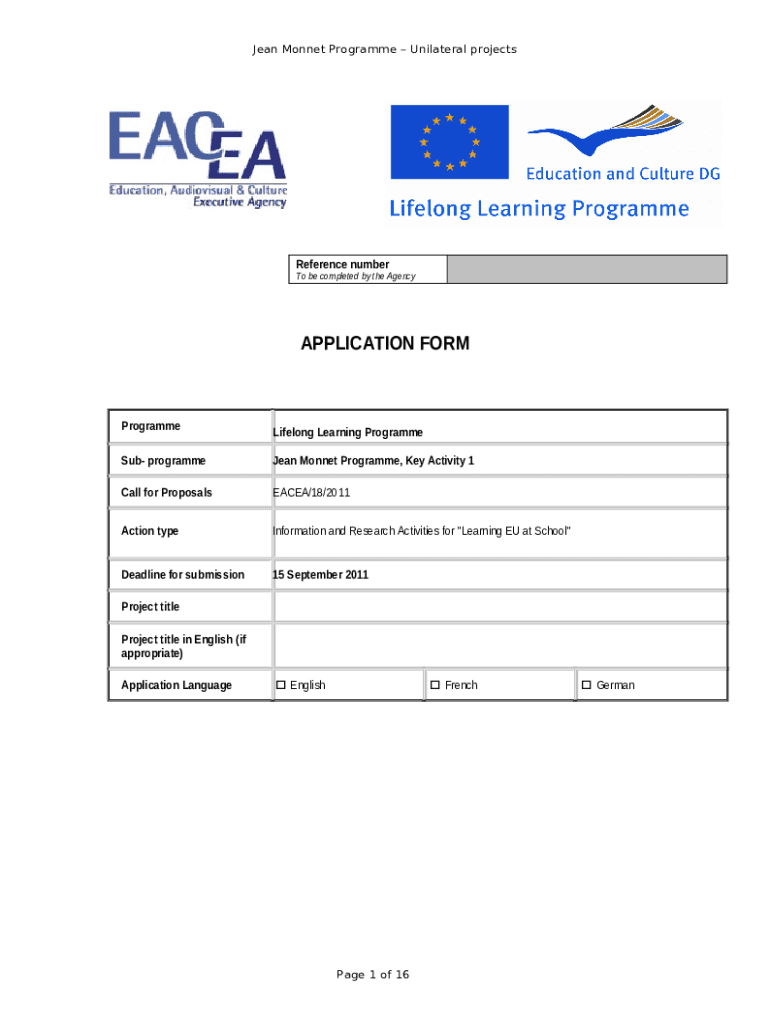 Jean Monnet Activities in Erasmus Programme APPLICATION PROCESS Doc Template | pdfFiller