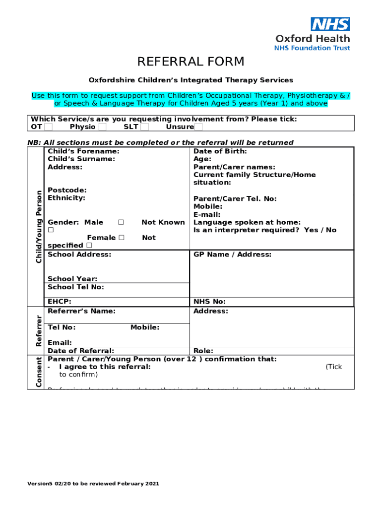 Oxfordshire Therapies Referral for Children - Oxford Health NHS ... Doc ...