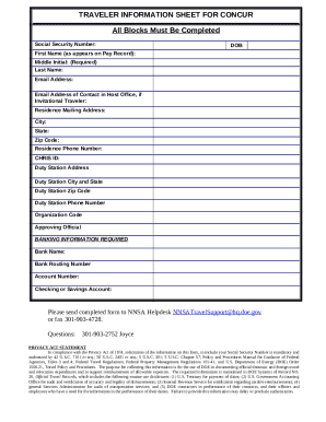 TRAVELER INATION SHEET FOR TRAVEL MANAGER - Energy Doc Template | pdfFiller