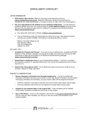 Fillable Online ENROLLMENT CHECKLIST - Stetson University Fax Email ...