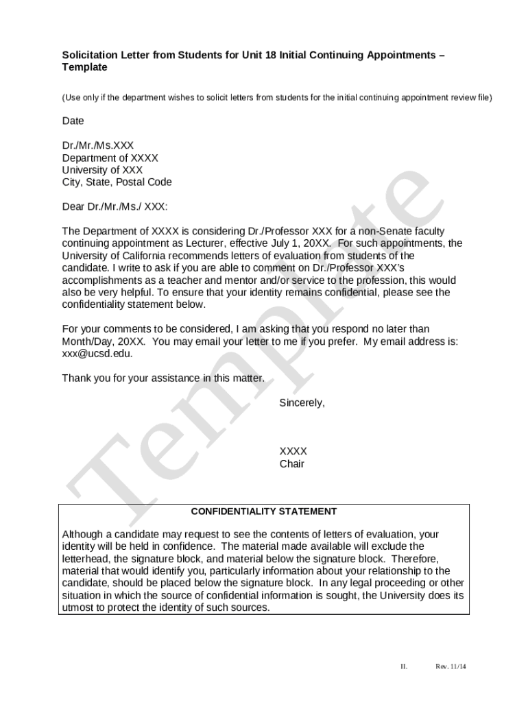 Solicitation Letter Sample - Appointments - University ...