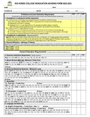Fillable Online RIO HONDO COLLEGE GRADUATION ADVISING FORM 2022-2023 ...