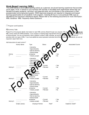 Fillable Online Work-Based Learning (WBL) WBL Guidance WBL Frequently ...