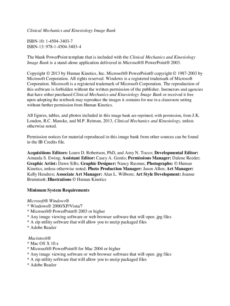 Fillable Online Clinical Mechanics and Kinesiology Image Bank - Human ...