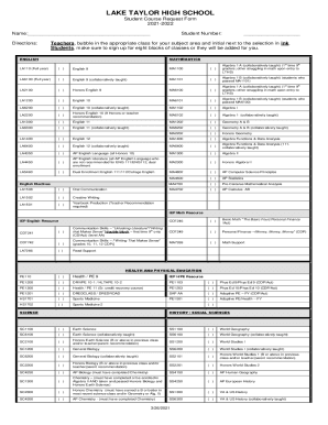 Fillable Online LAKE TAYLOR HIGH SCHOOL Student Course Request Form ...