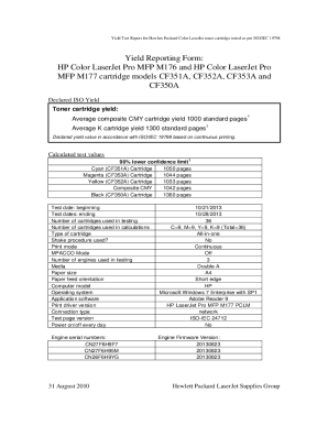 Fillable Online Yield Reporting Form: HP Color LaserJet Pro MFP M176 ...