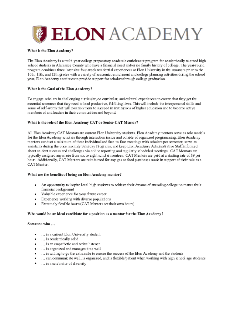 Fillable Online www.elon.eduaccess-and-successelon-academyElon ...