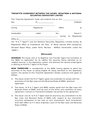 TRIPARTITE AGREEMENT BETWEEN THE ISSUER, REGISTRAR AND THE NATIONAL ... Doc Template | pdfFiller