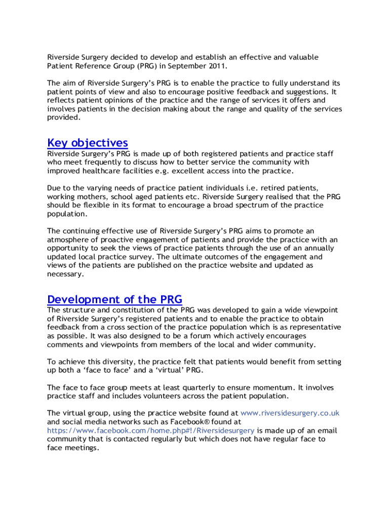 Fillable Online Key objectives Development of the PRG - Riverside ...