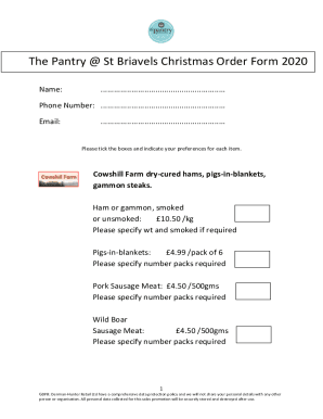 Fillable Online The Pantry St Briavels Christmas Order Form 2020 Fax ...