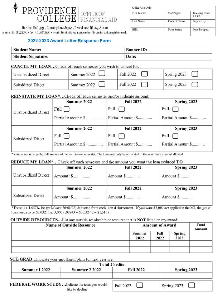 Fillable Online 2223-award-letter-response-form Fax Email Print - pdfFiller