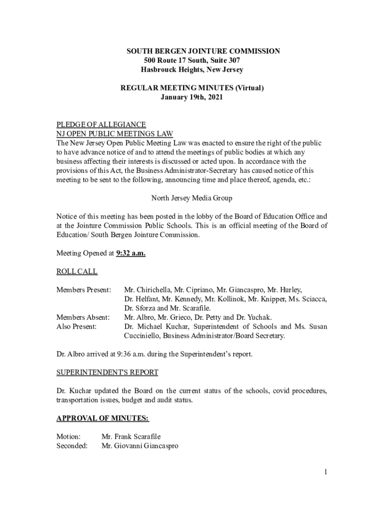 Fillable Online South Bergen Jointure Commission School District Fax ...