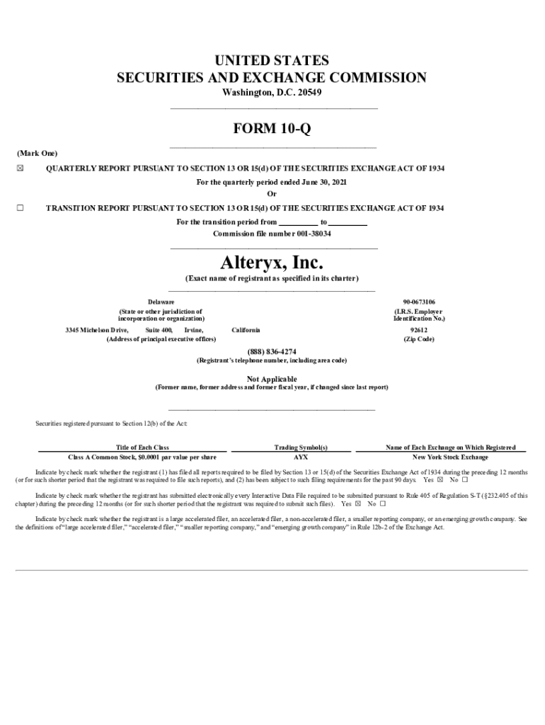 Fillable Online Alteryx, Inc. - AWS Fax Email Print - pdfFiller