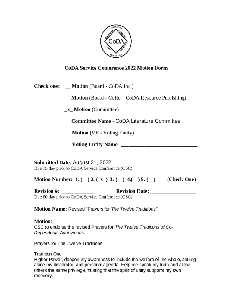 CoDA Service Conference 2022 Motion Doc Template | pdfFiller