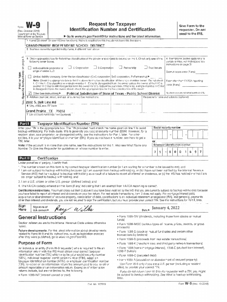 Fillable Online Form W-9 Request for Taxpayer Give form to the Identification Number ... Fax ...