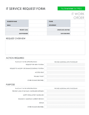 Fillable Online IT SERVICE REQUEST FORM IT WORK ORDER - Smartsheet Fax ...