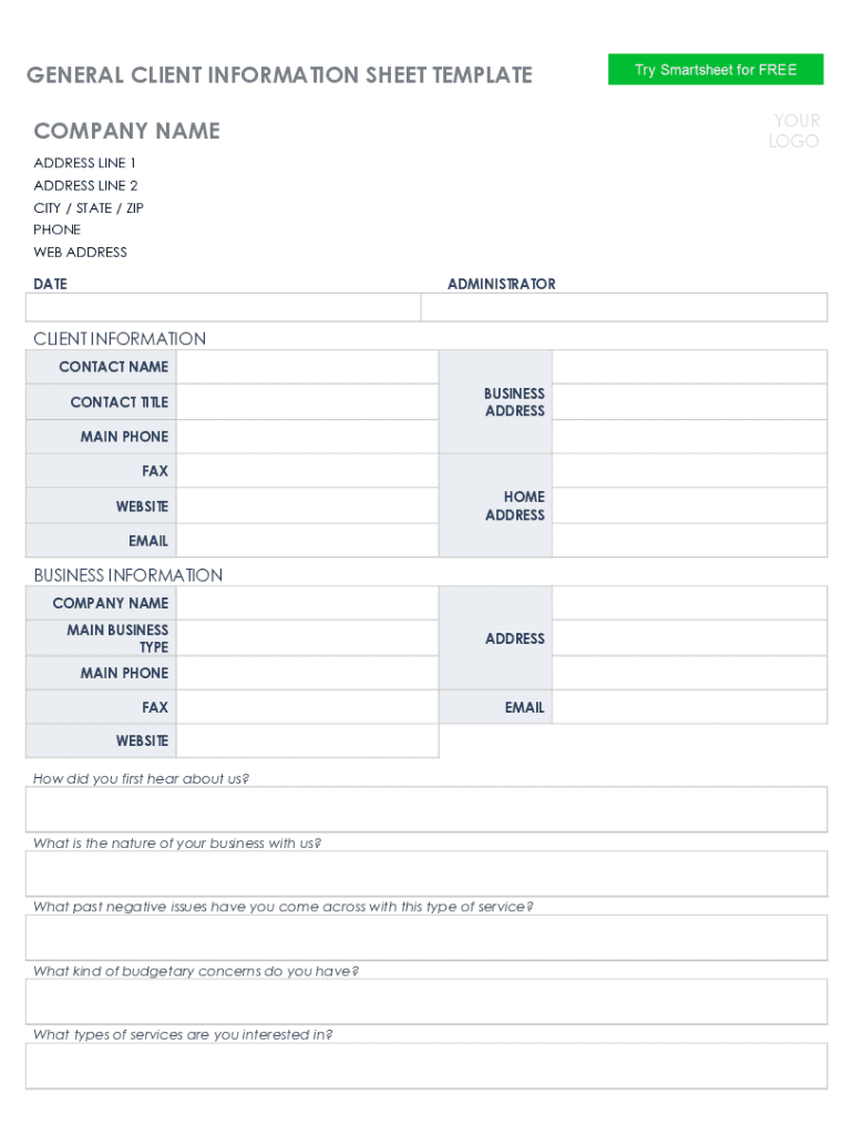 Fillable Online General Client Information Sheet - Smartsheet Fax Email ...