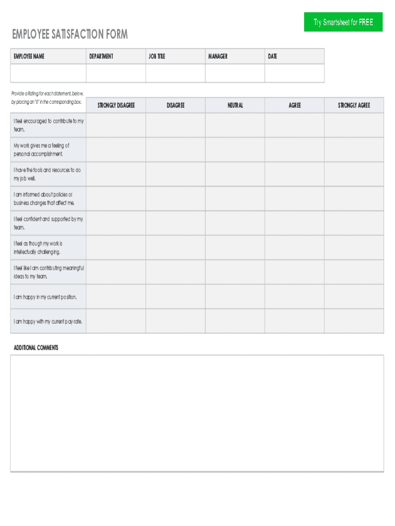 Fillable Online EMPLOYEE SATISFACTION FORM - Smartsheet Fax Email Print ...