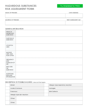 Fillable Online HAZARDOUS SUBSTANCES RISK ASSESSMENT FORM - Smartsheet ...