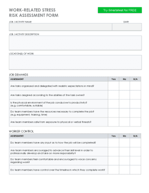 Fillable Online WORK-RELATED STRESS RISK ASSESSMENT FORM Fax Email ...