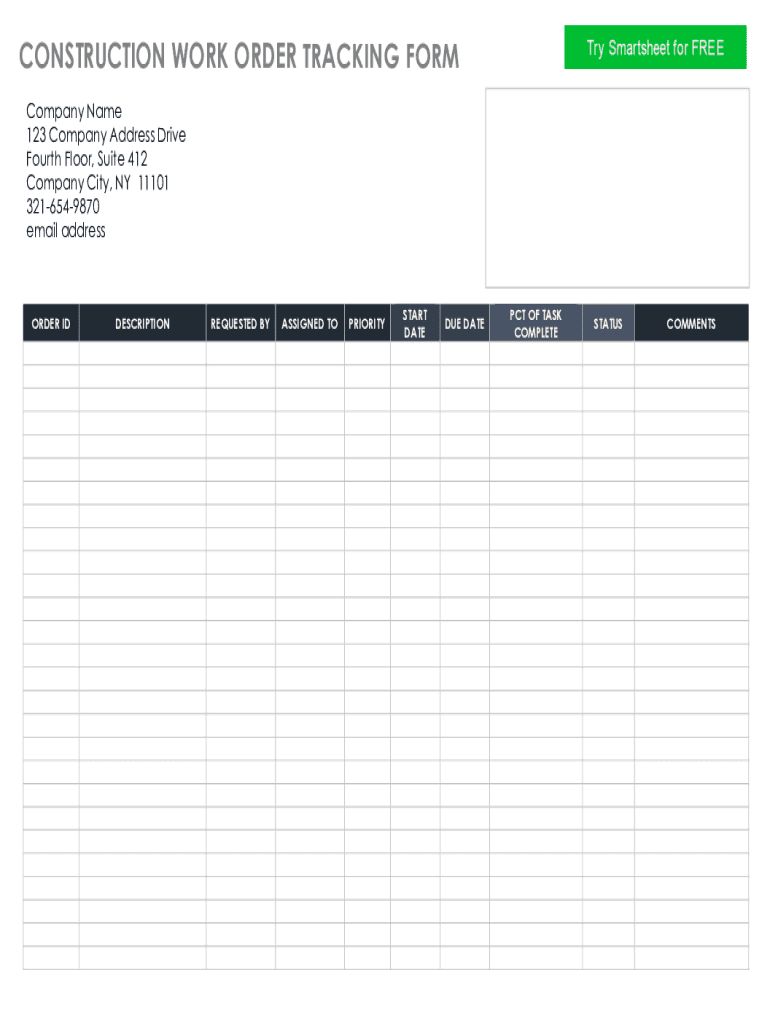 Fillable Online CONSTRUCTION WORK ORDER TRACKING FORM Fax Email Print ...