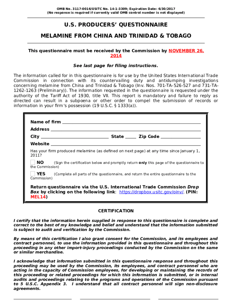 US producer questionnaire - United States International Trade ...