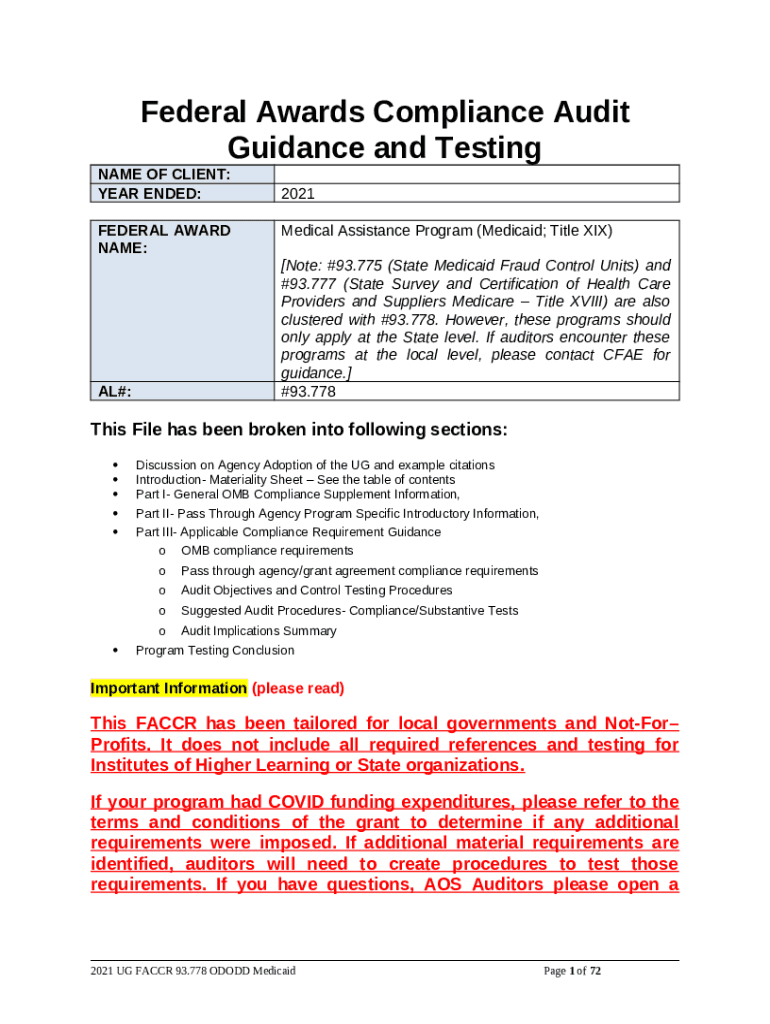 www.pdffiller.com573153379--Federal-AwardsFederal Awards Compliance Audit Guidance NAME OF ...