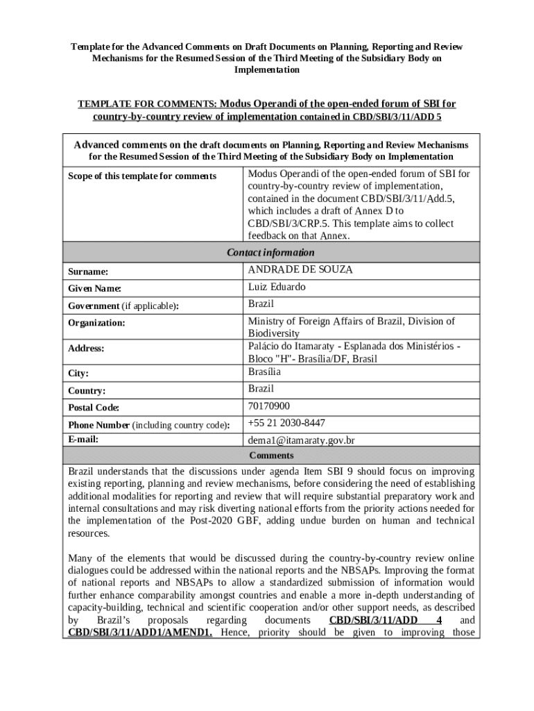 TEMPLATE FOR COMMENTS: Modus Operandi of the open-ended forum of SBI ...
