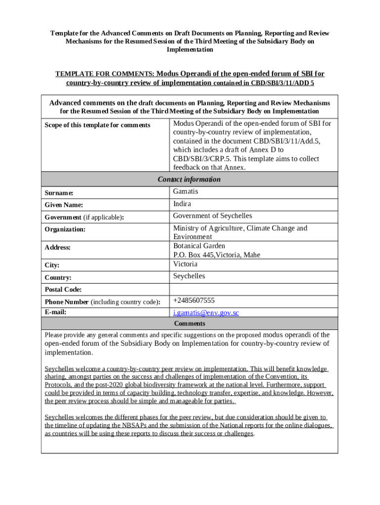 5, which includes a draft of Annex D to CBD/SBI/3/CRP Doc Template ...