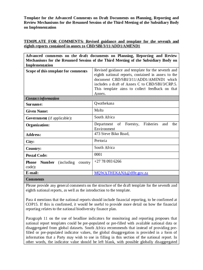 TEMPLATE FOR COMMENTS: Revised guidance and template for the seventh ...