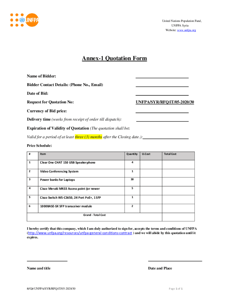 Fillable Online Annex-1 Quotation Form Fax Email Print - pdfFiller