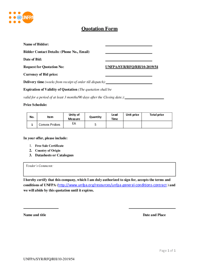Fillable Online Expiration of Validity of Quotation (The quotation shall be Fax Email Print ...