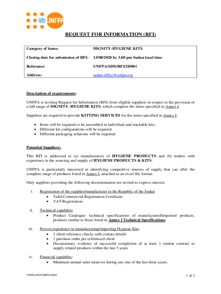 Fillable Online Request for Information (RFI) UNFPA Sudan Fax Email ...