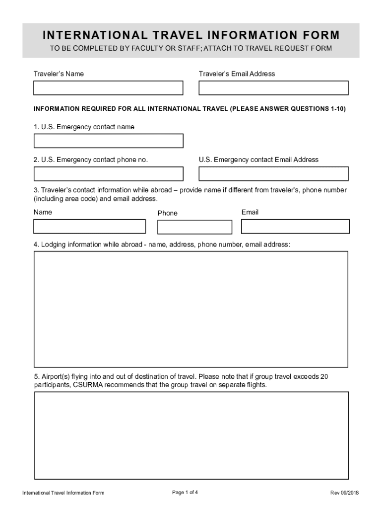 Fillable Online INTERNATIONAL TRAVEL INFORMATION FORM Fax Email Print - pdfFiller