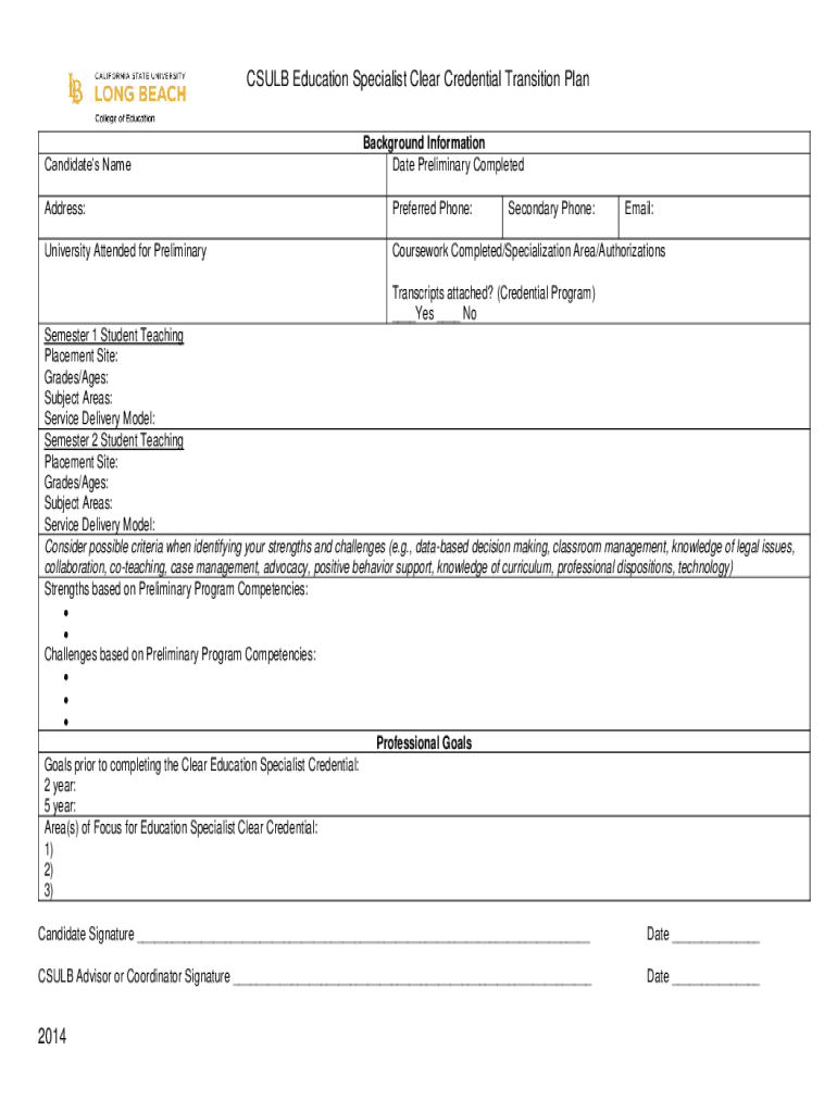 Fillable Online Credential CenterCalifornia State University Long Beach Fax Email Print - pdfFiller