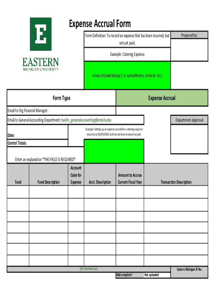 Fillable Online Expense Accrual Form - Eastern Michigan University Fax ...