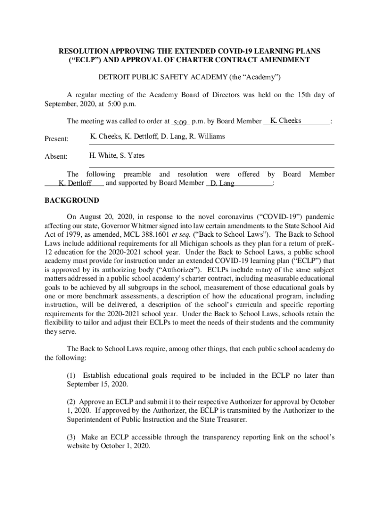 Fillable Online RESOLUTION APPROVING THE EXTENDED COVID-19 LEARNING ...