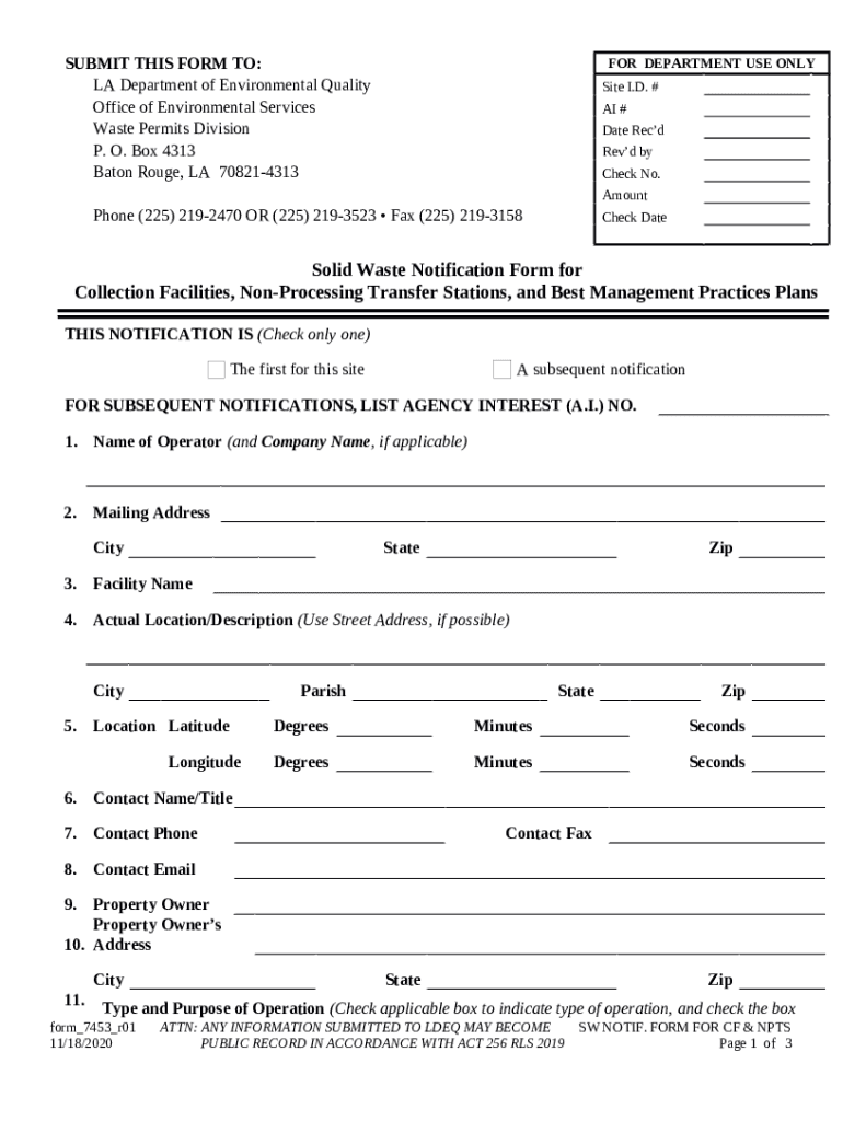 Solid Waste Notification for Collection Facilities ... - Louisiana Doc ...