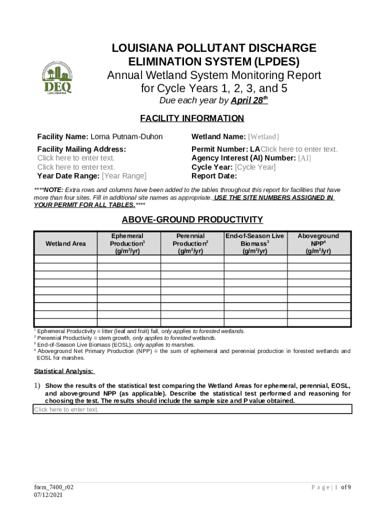 Louisiana Pollutant Discharge Elimination System (LPDES) - deq louisiana Doc Template | pdfFiller