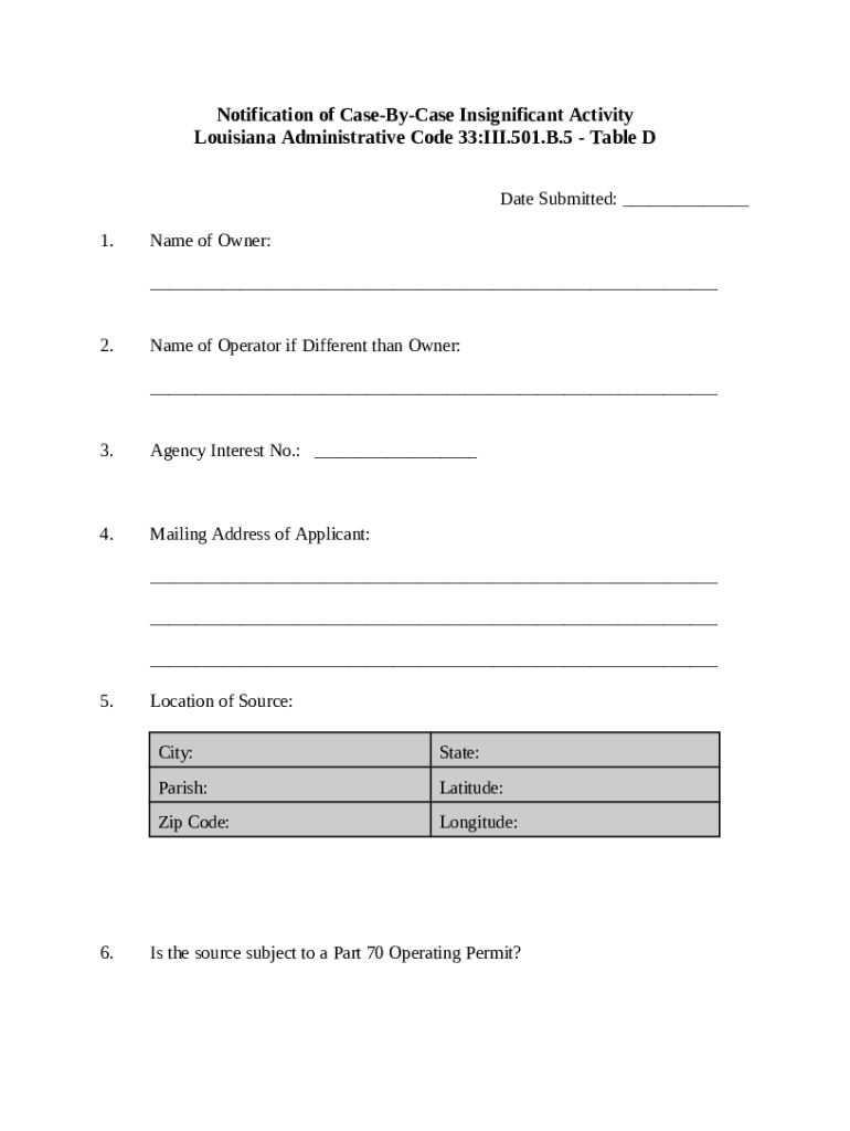 Notification of Case-By-Case Insignificant Activity - Docest - deq ...